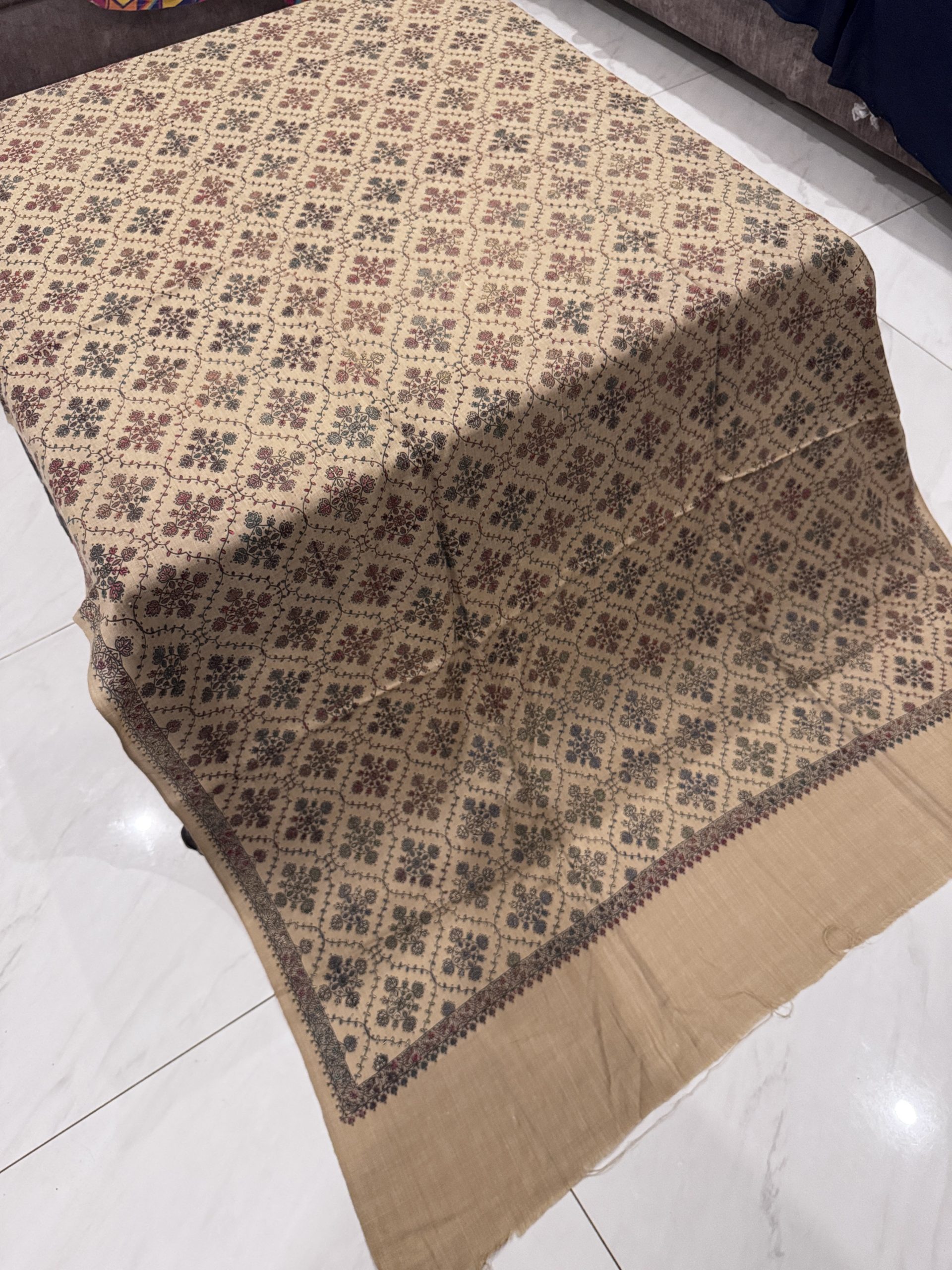 Ruqaya – Dark Beige Embroidered Pashmina Shawl (2.5 Yards) – Shawl ...