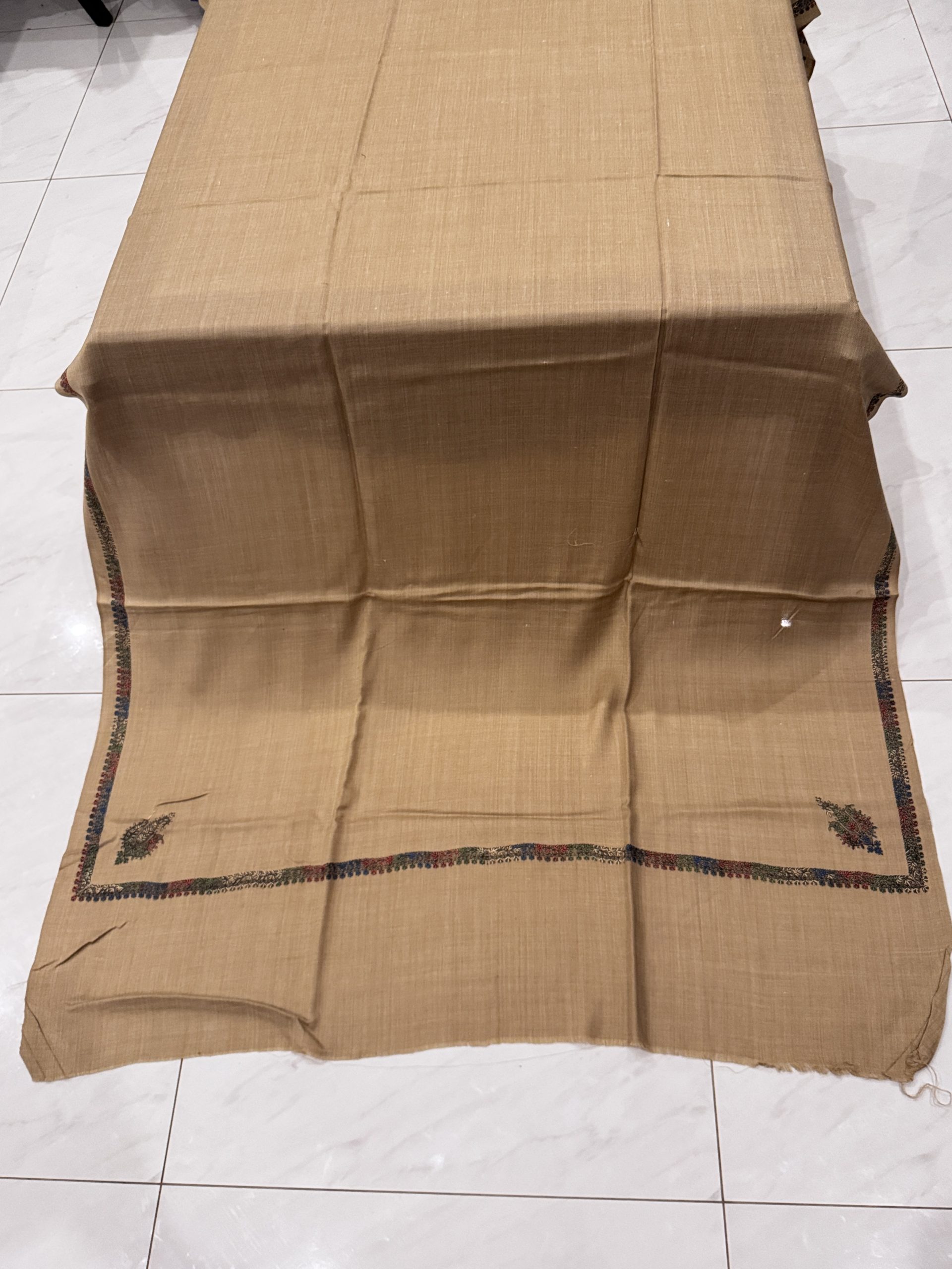 Haleema – Beige Pashmina Shawl with Traditional Kingri-Style Border (2. ...