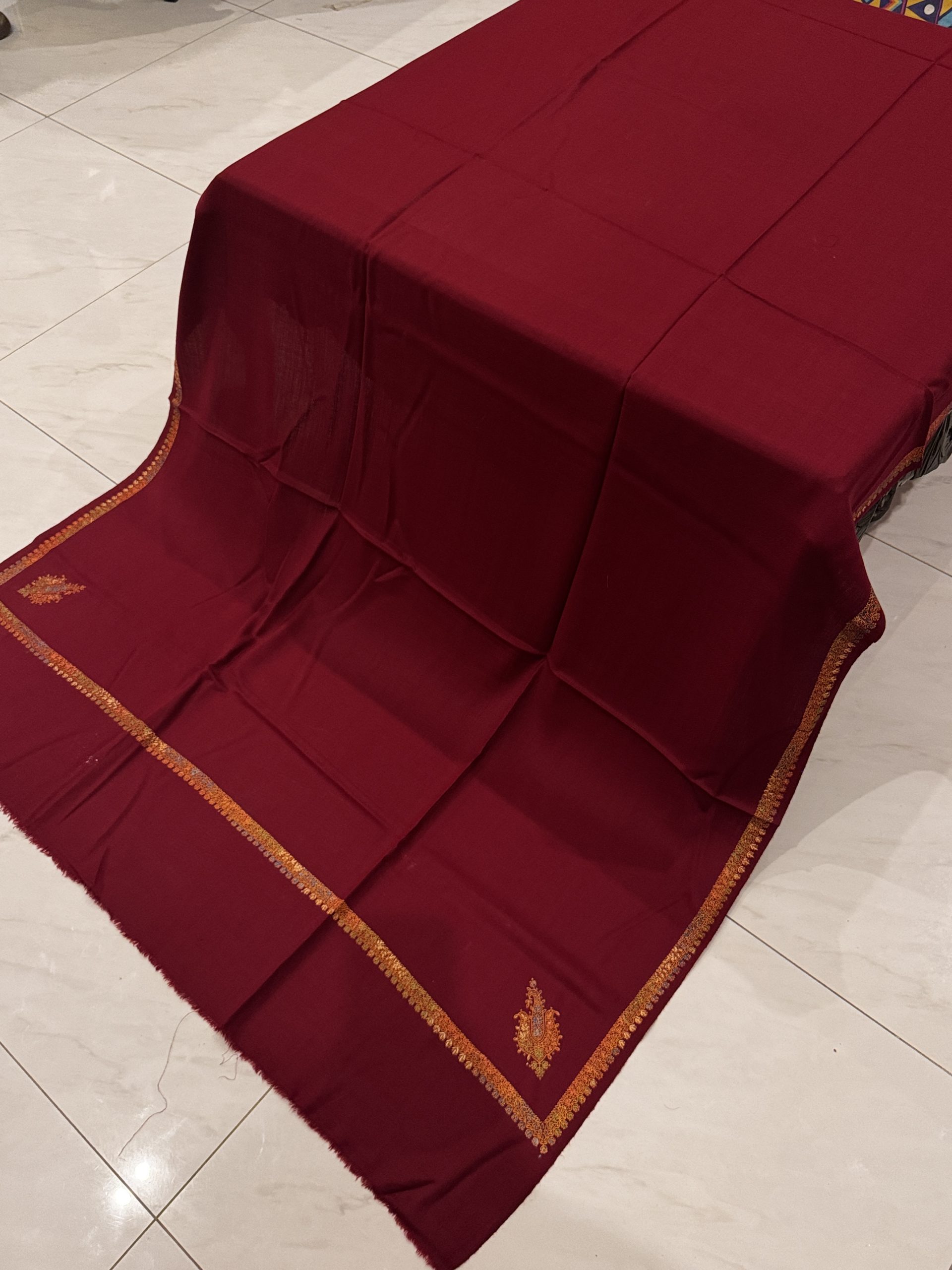 Zeenat – Maroon Pashmina Shawl with Traditional Kingri-Style Border (2. ...
