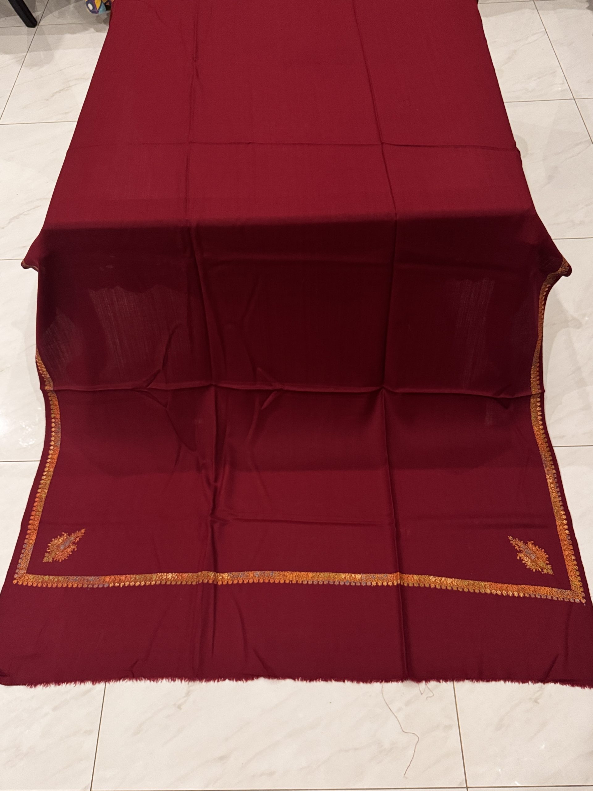 Zeenat – Maroon Pashmina Shawl with Traditional Kingri-Style Border (2. ...