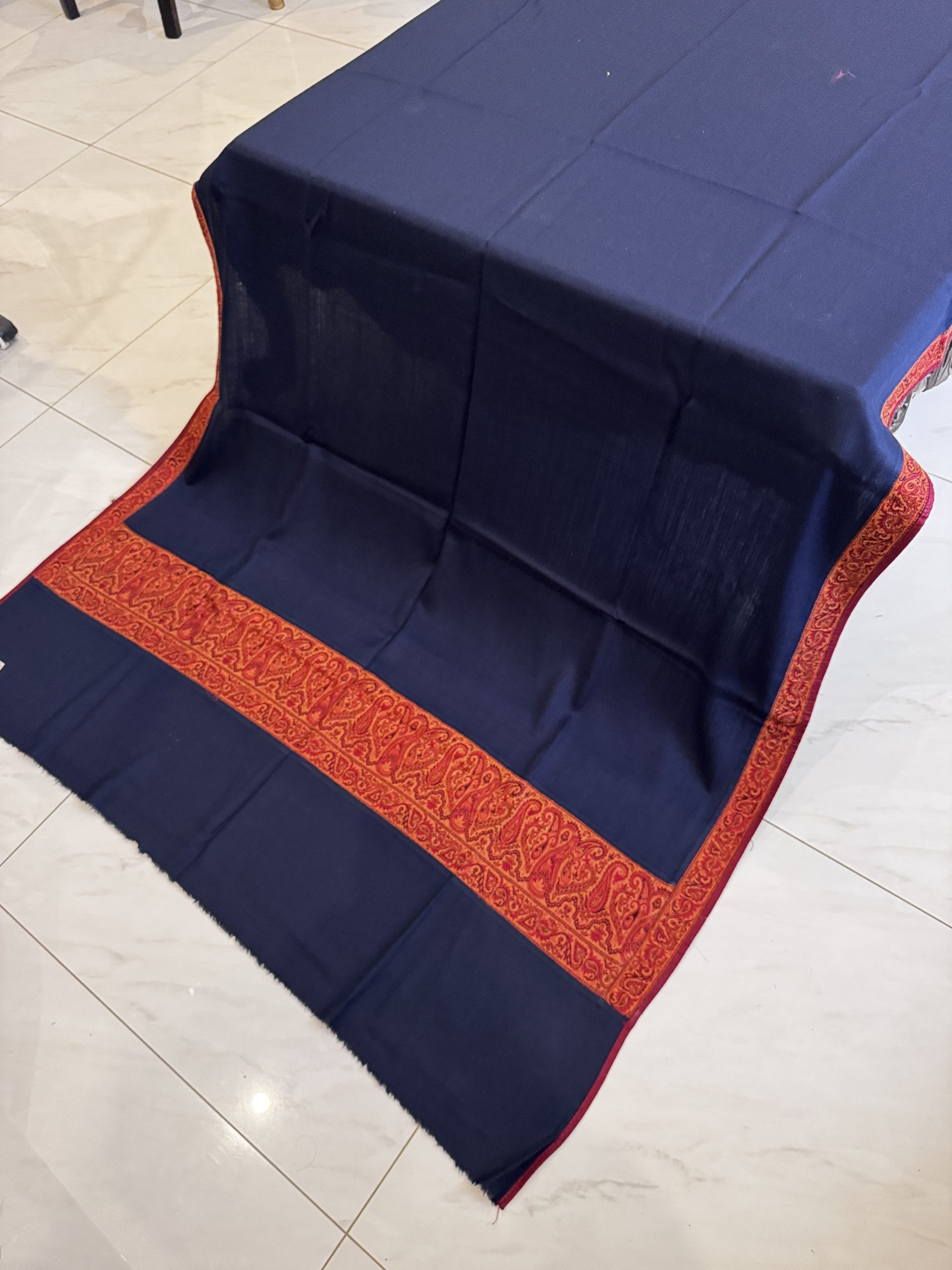 Shahkaar-e-Neel – Navy Blue Pashmina Shawl with Traditional Kani Border ...