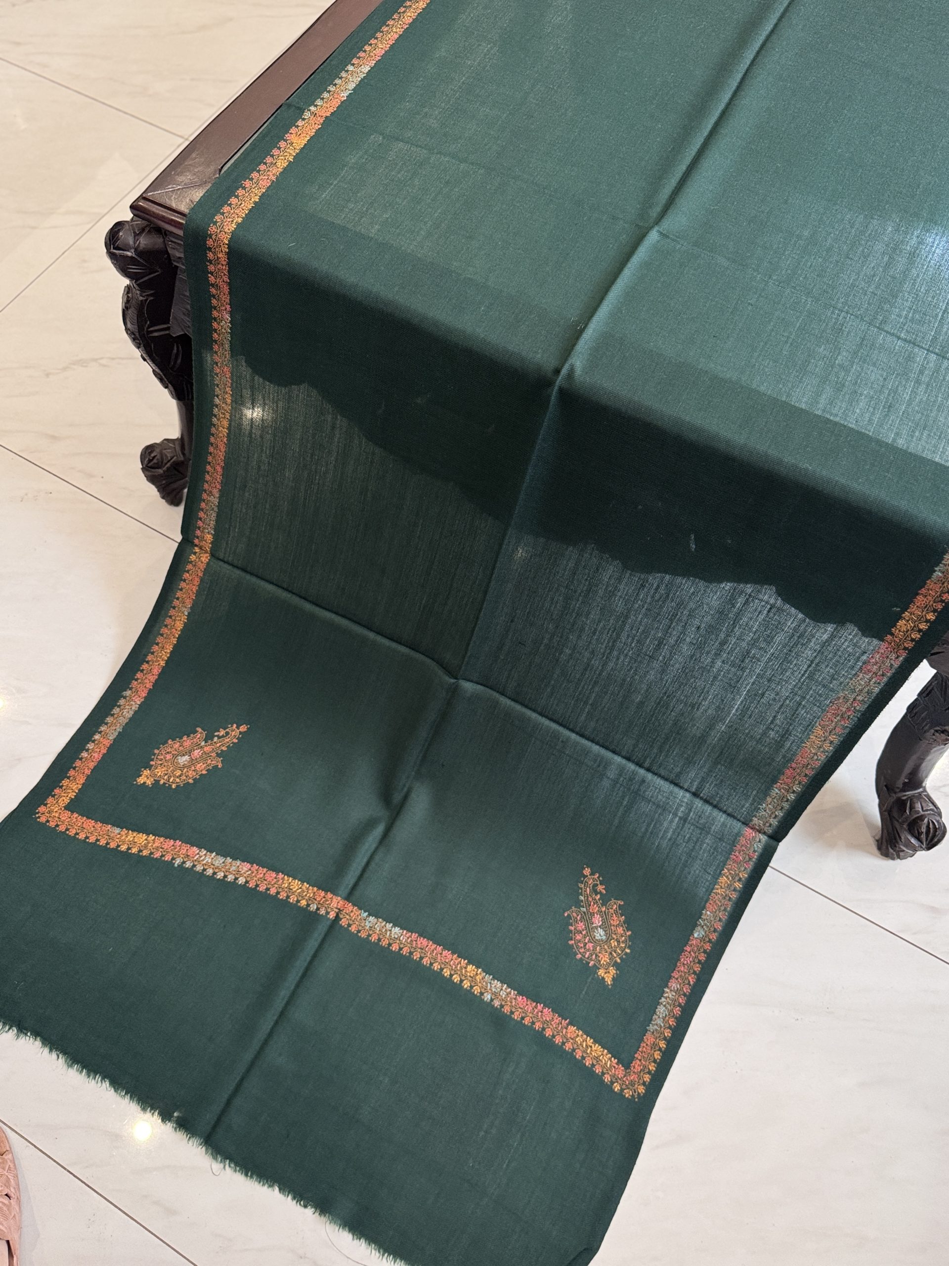 Bottle Green Kingri Style Border Embroidered Stole (28×80 inches ...