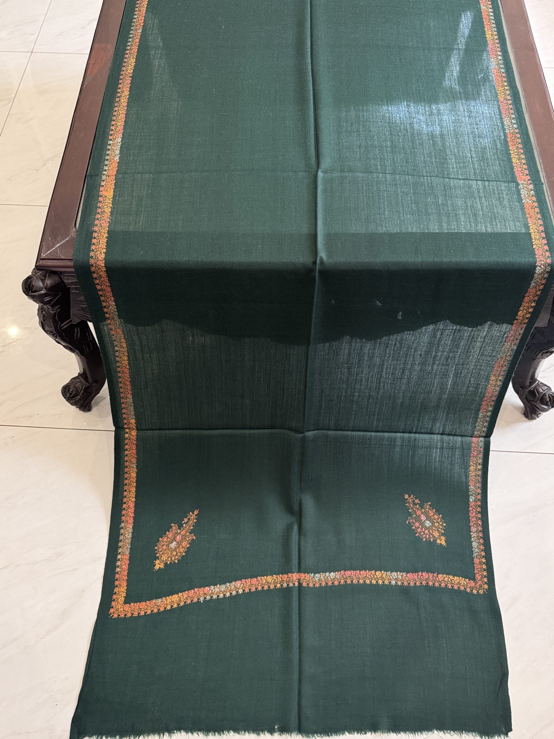 Bottle Green Kingri Style Border Embroidered Stole (28×80 inches ...
