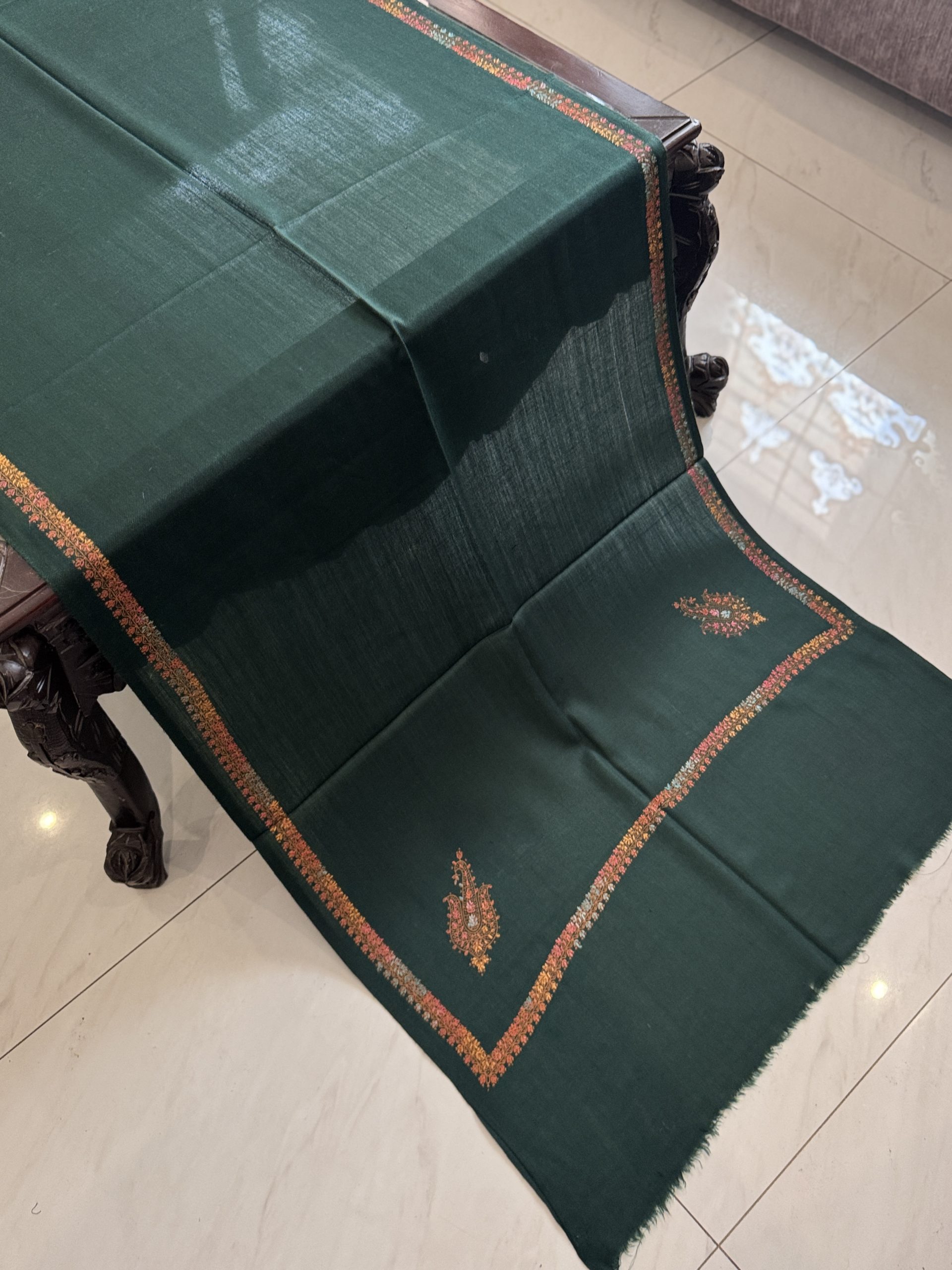 Bottle Green Kingri Style Border Embroidered Stole (28×80 inches ...